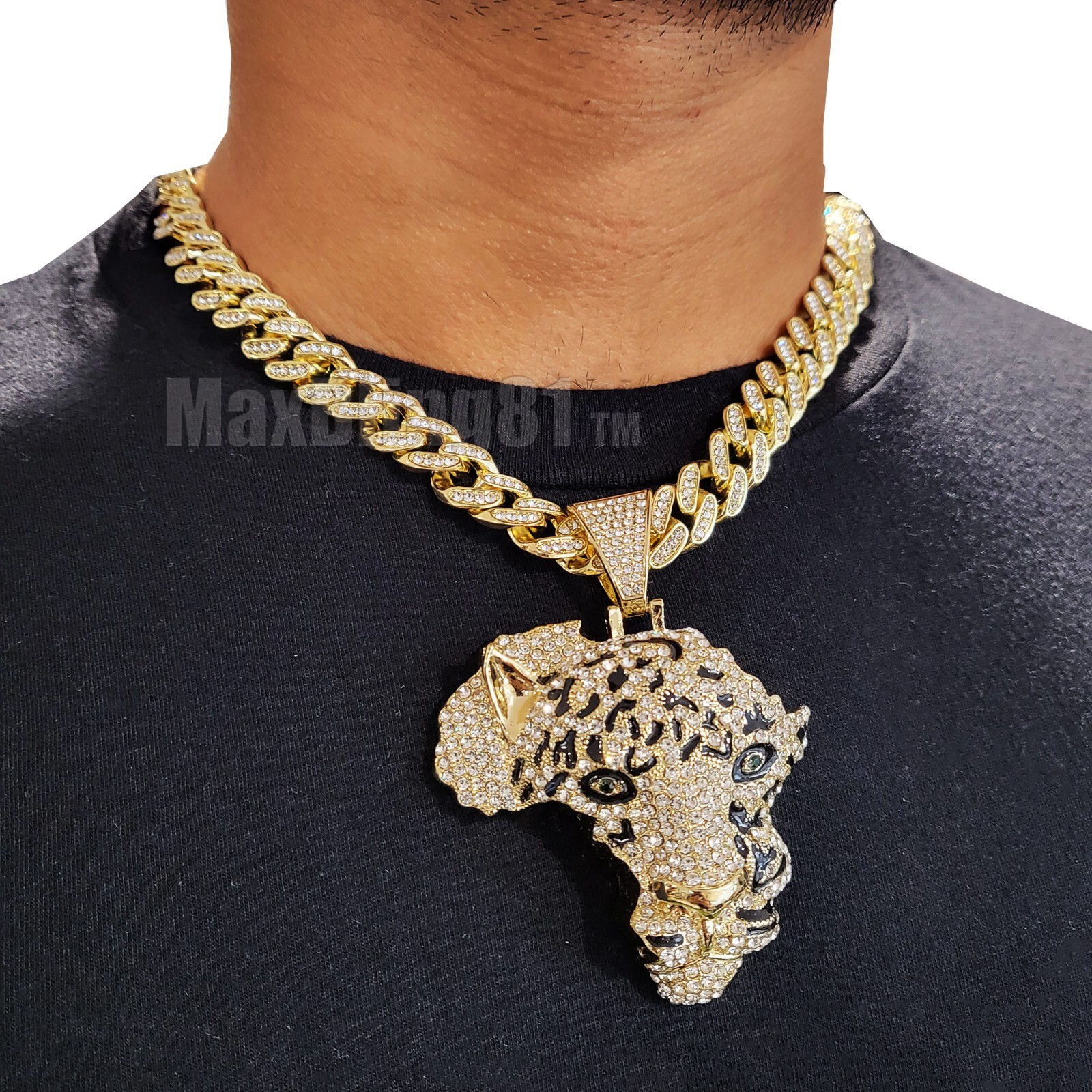Tiger Africa Map Pendant & 13mm 20" Iced Cubic Zirconia Chain Hip Hop ...