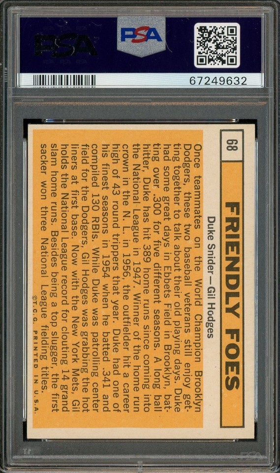 1963 Topps #68 Friendly Foes Gil Hodges Duke Snider HOF PSA 6 EX-MT | eBay