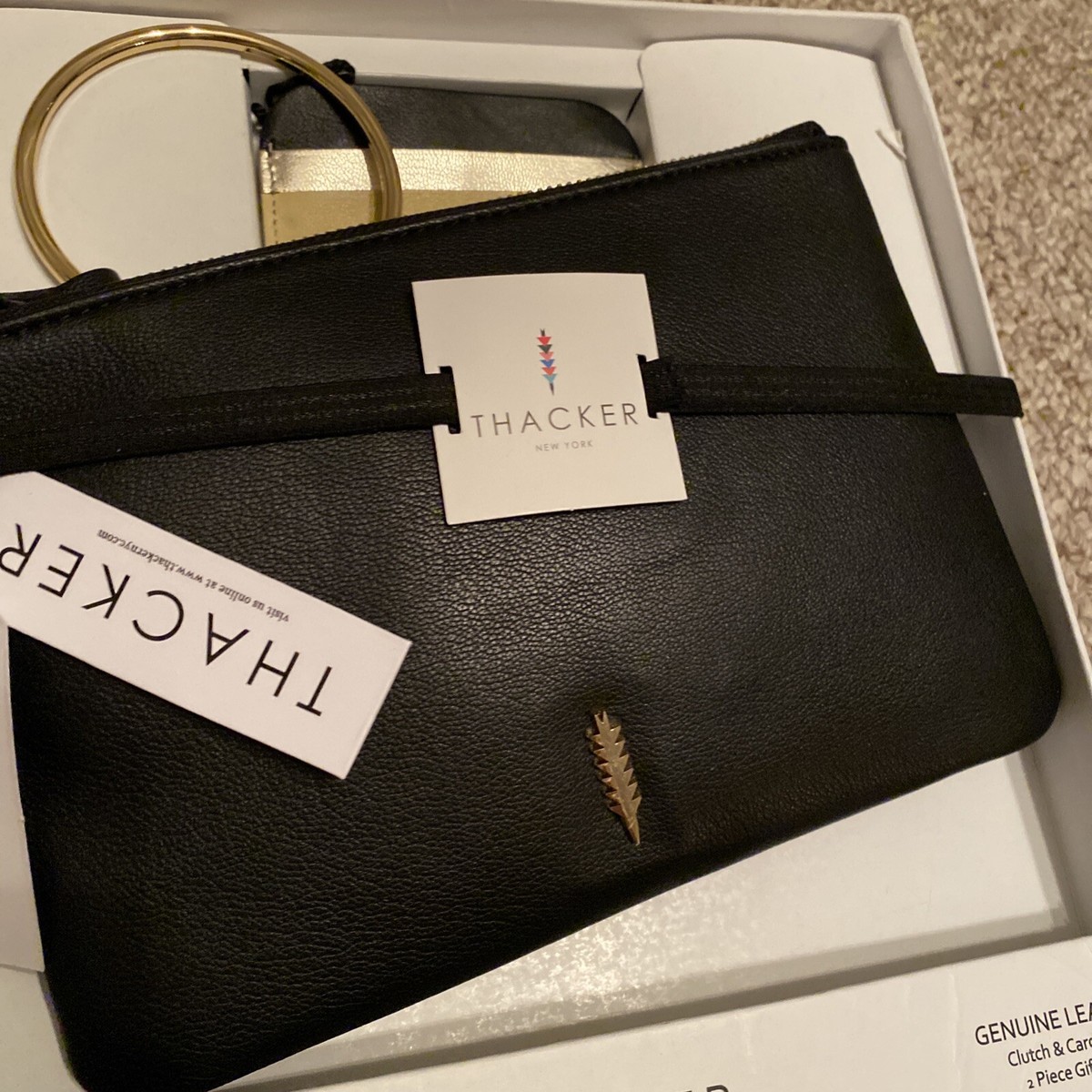 NEW Thacker Nyc Genuine Leather Gia Pouch Clutch & Card Case — 2 Piece ...