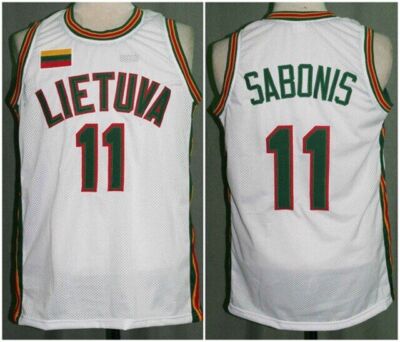Retro Sabonis #11 Team Lietuva Lithuania Basketball Jersey Sewn White ...