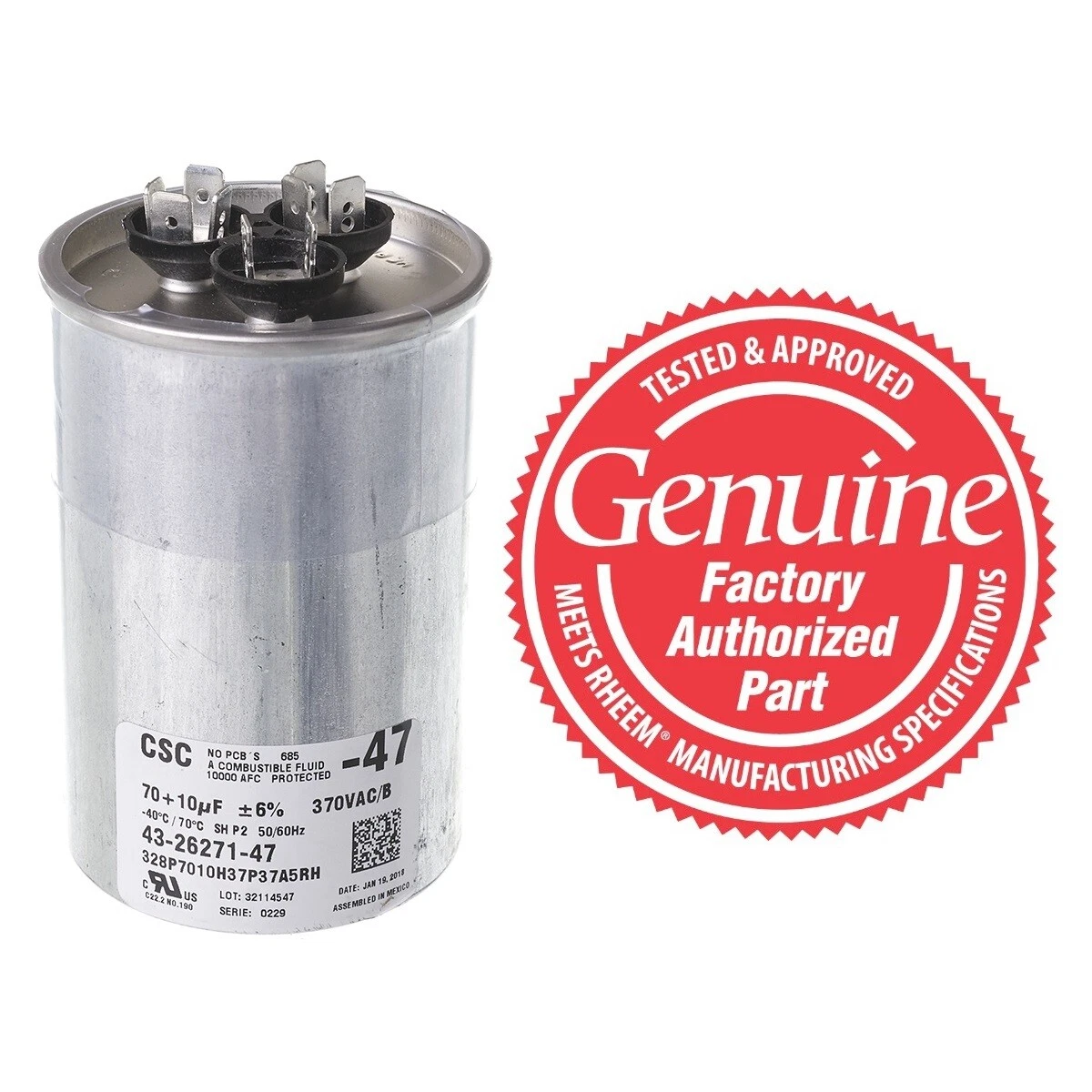 Rheem 43-101666-68 Capacitor 45/440 Single Round, 43% OFF