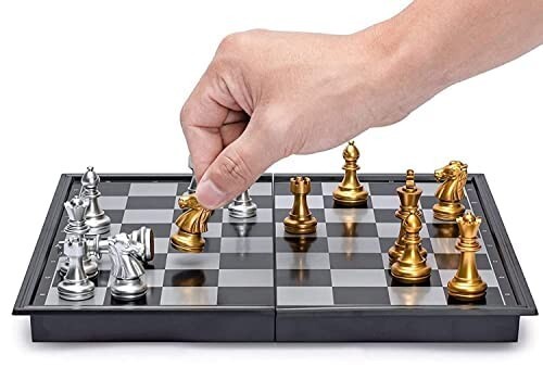 Small Size Travel Magnetic Chess - Gold & Silver Chess Board Set, Small ...