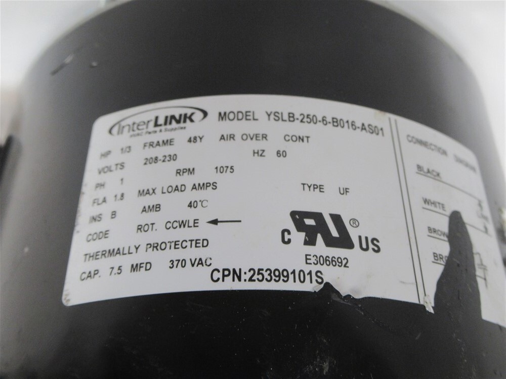 Interlink / Heatcraft 25399101S, 1/3 HP Fan Motor, 208-230 Volts | eBay