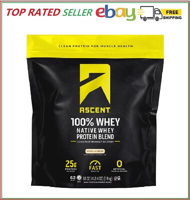 Ascent 100% Whey, Native Whey Protein Blend, Vanilla Bean, 4.25 lbs | eBay