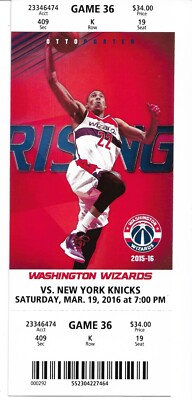 WASHINGTON WIZARDS vs Knicks 3/16/2016 TICKET John Wall Double Double ...