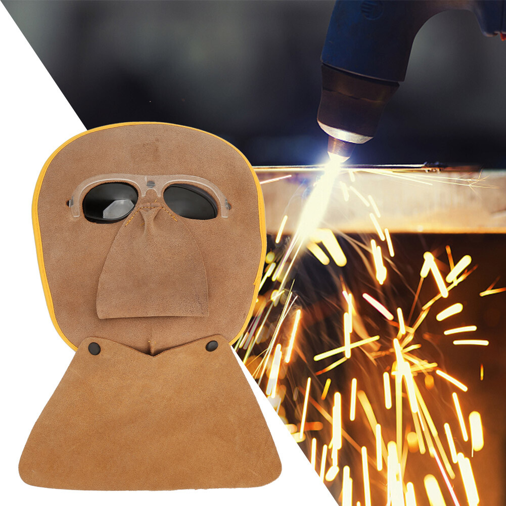 1Pc Brown Heat Resistant Cowhide Welding Protective Mask For Electric ...