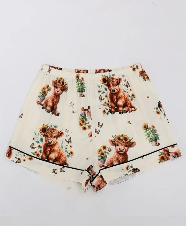 Ladies Highland Cow Pyjamas - 3 Piece PJs Gift Novelty Size 8 10, 12/14 ...
