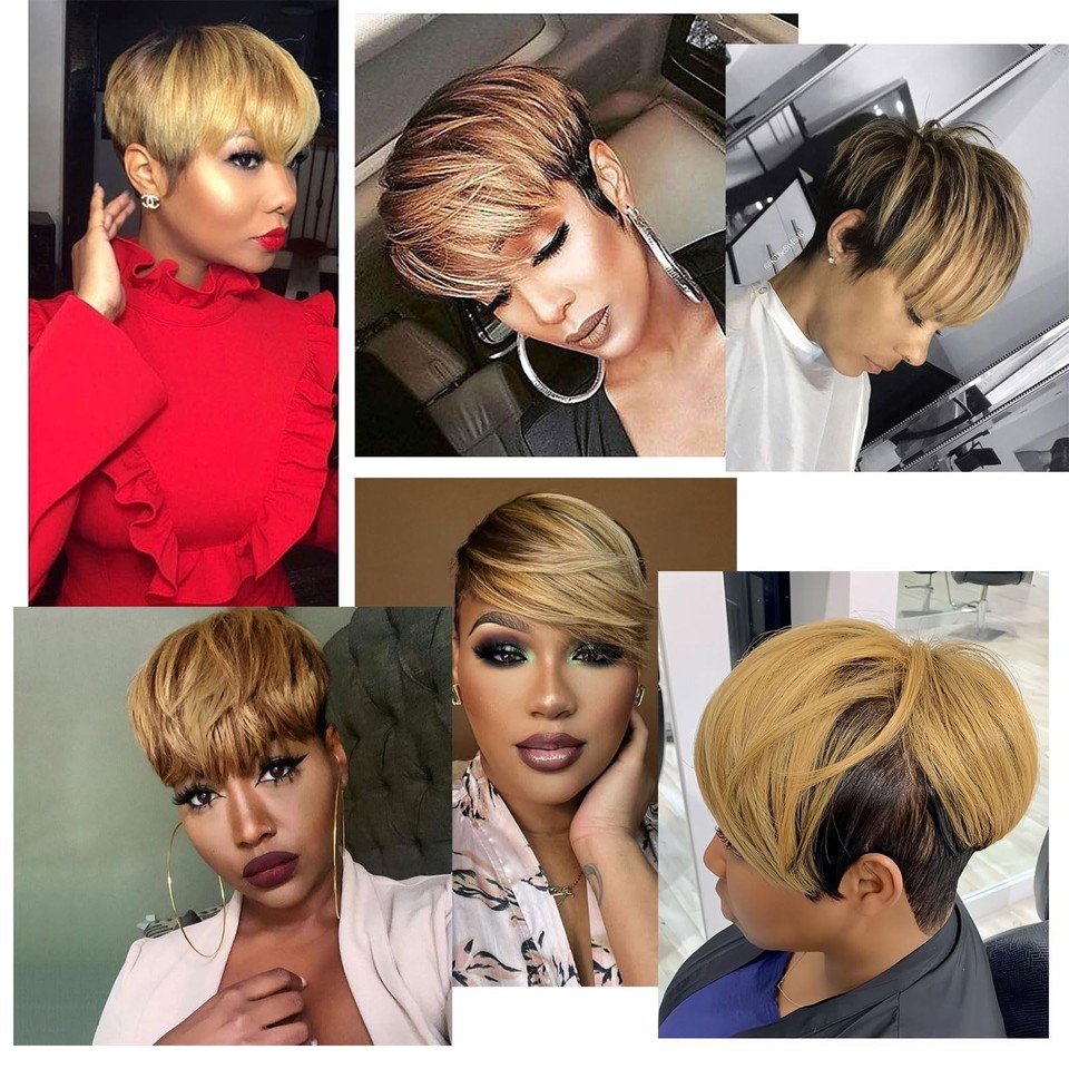Short Pixie Cut Wigs for Black Women Ombre Blonde Short Wigs 1B/4/27 Pixie Cu... 663376722749| eBay
