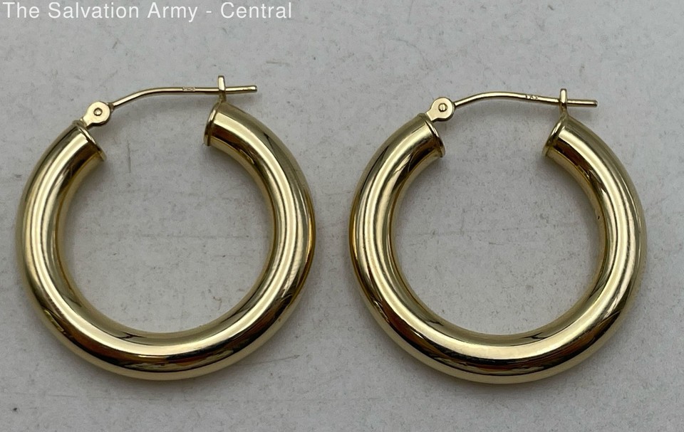 14k Yellow Gold Fine Jewelry Polished Latch Back Hoop Earrings Pair | eBay
