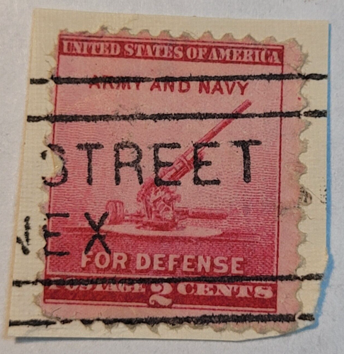U.S. Postage Stamp ~ARMY & NAVY (AA GUN) for Defense ~ 2¢ Red Stamp ~ c ...