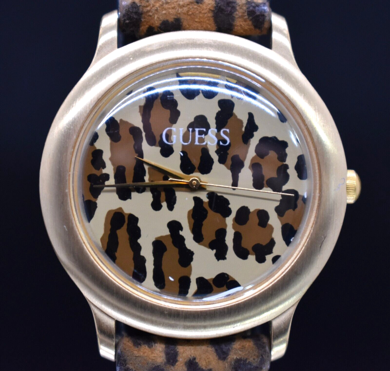 Vtg GUESS LEOPARD CHEETAH Print Watch Women 1992 Gold… - Gem