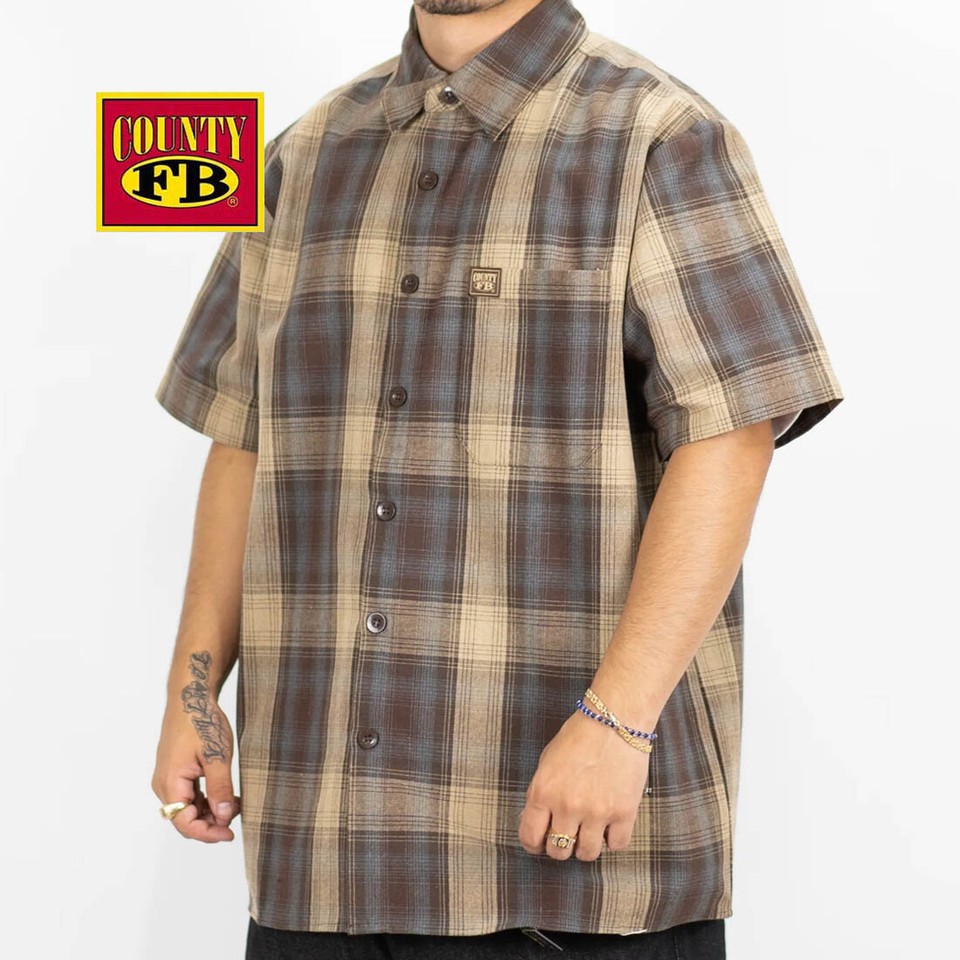Men's FB County Short Sleeve Plaid Checker Flannel Shirt | eBay