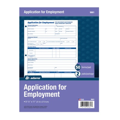Adams Applications for Employment Forms 50 Two Sided Forms 2 Pads per ...