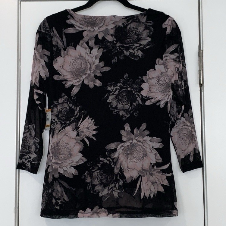 NWT Kasper Black Pink Floral Layered 3/4 Sleeve Mesh Top Size PS | eBay