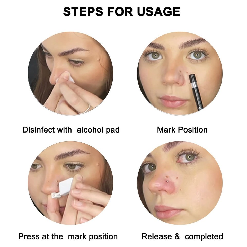 2 Pack Disposable Self Nose Piercing Tool With 10Pc Nose Rings Nose ...