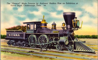 Vintage Postcard General Train Andrew's Raiders Union Depot Chattanooga ...