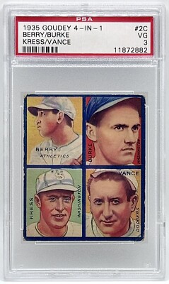 1935 Goudey 4-in-1 #2C Dazzy Vance, Red Kress, Charlie Berry RC PSA 3 ...
