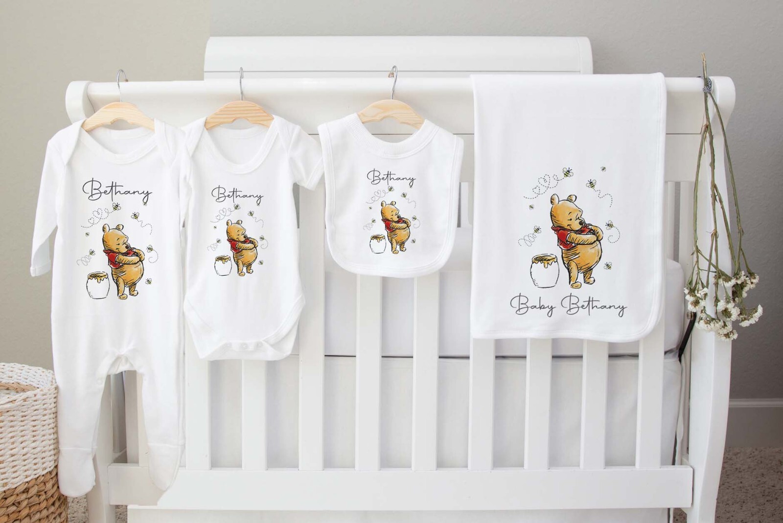 New Baby ~Gift~*Baby Gro *Set *Personalised ~neutral~ Pooh Bear | eBay UK