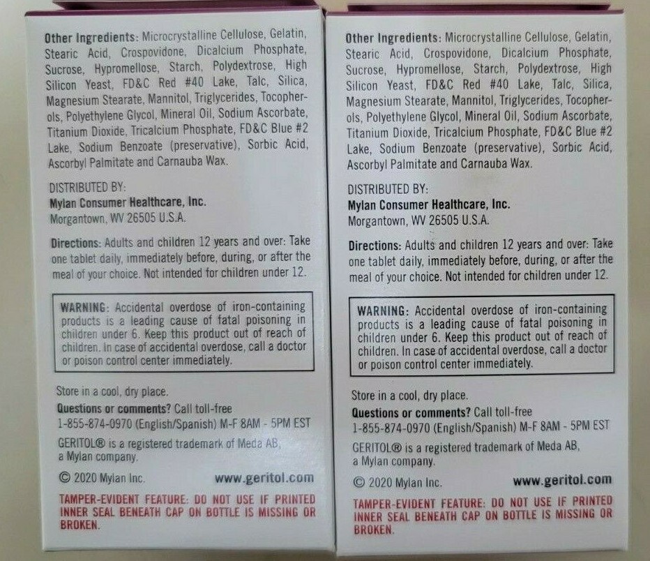 2 Packs Geritol Vitamins Multivitamin & Mineral Supplement 100 Tablets ...