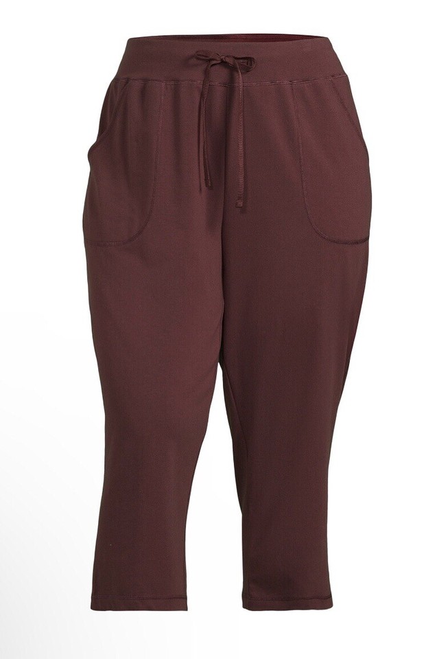 ATHLETIC WORKS Womens Capris Size 3X 24W-26W Pocket Stretch Burgundy ...
