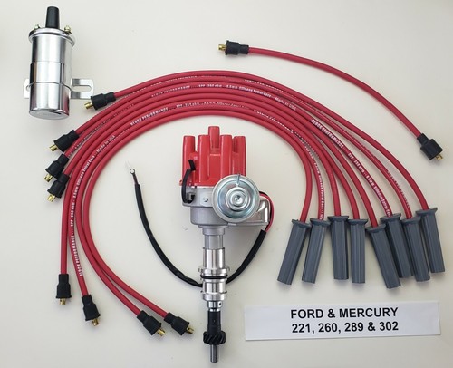 FORD 289 302 SMALL FEMALE CAP HEI DISTRIBUTOR + 8.5mm RED PLUG WIRES ...