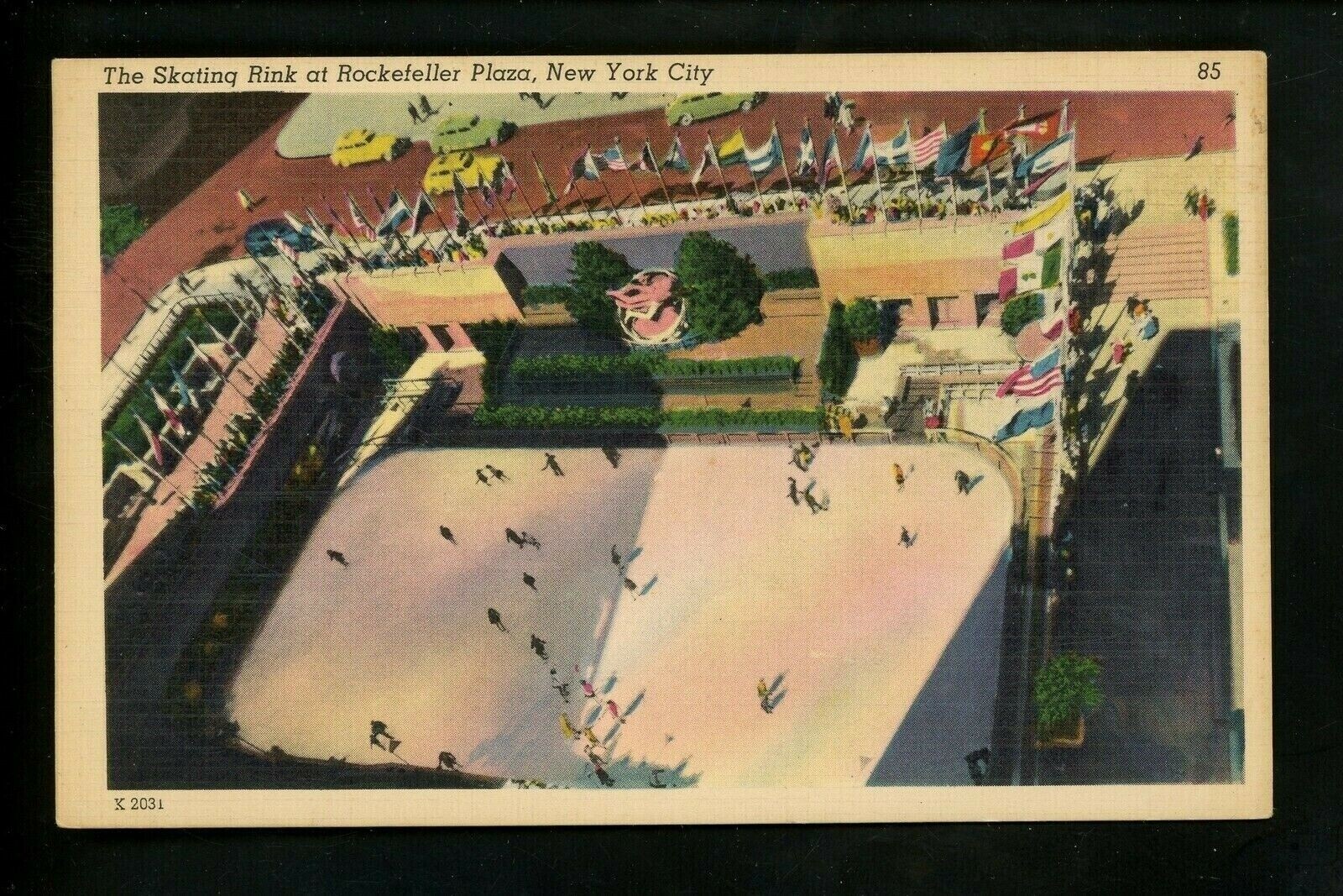 New York City NY postcard Skating Rink Rockefellar Plaza linen ...