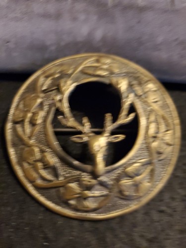 HUGE VICTORIAN MANS BROOCH W BIG STAG W ANTLERS WREATH OF FLOWERS C ...