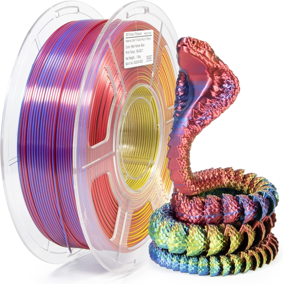 3D Printer Filament, PLA Filament 1.75Mm Tri Color Filament, Shiny Silk ...
