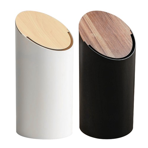 Rubbish Waste Bins Kitchen Dustbin Black Flap Lid Round Covered Swing ...