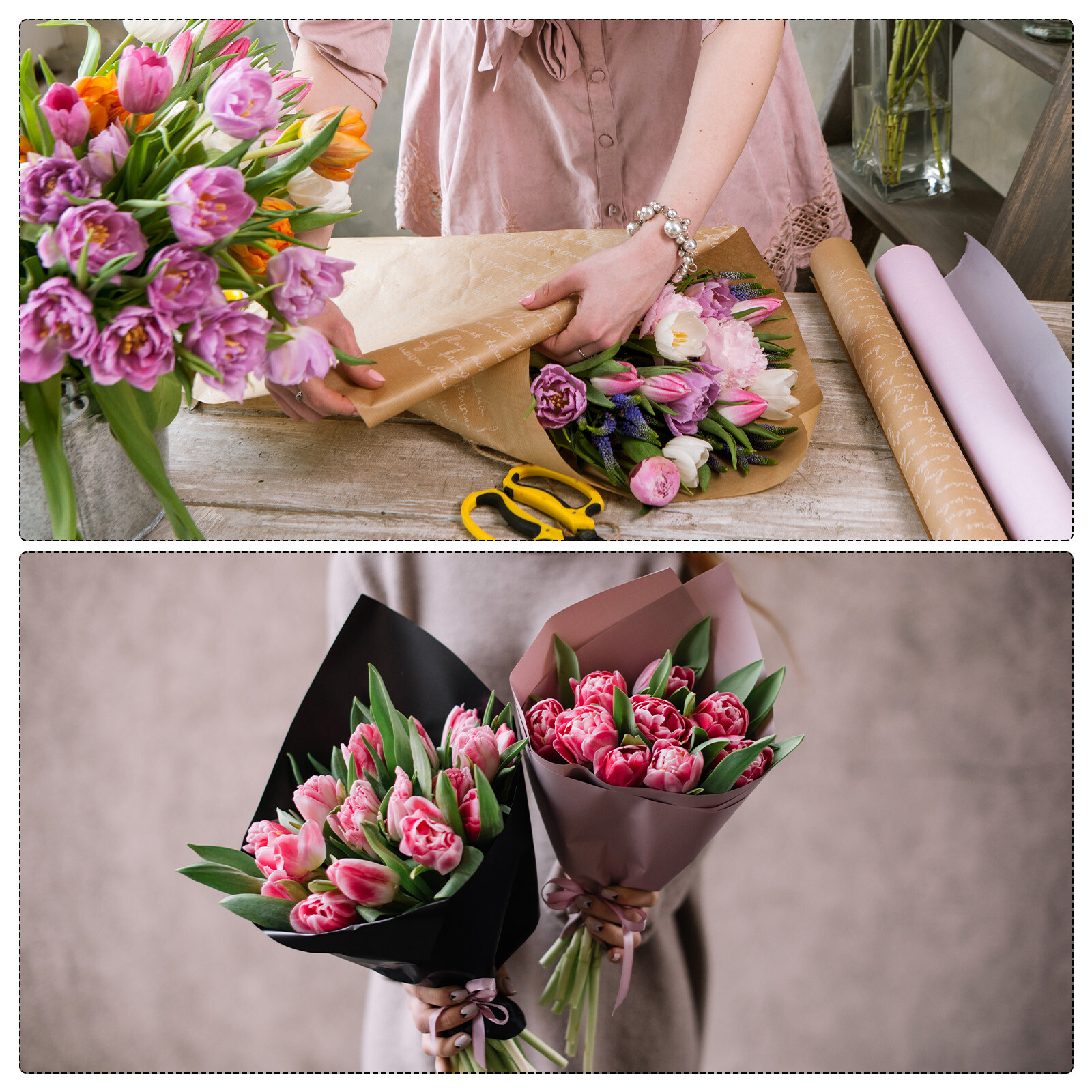 20Pcs Flower Wrapping Paper Waterproof Wrap Champagne & Matcha 22.8 x ...