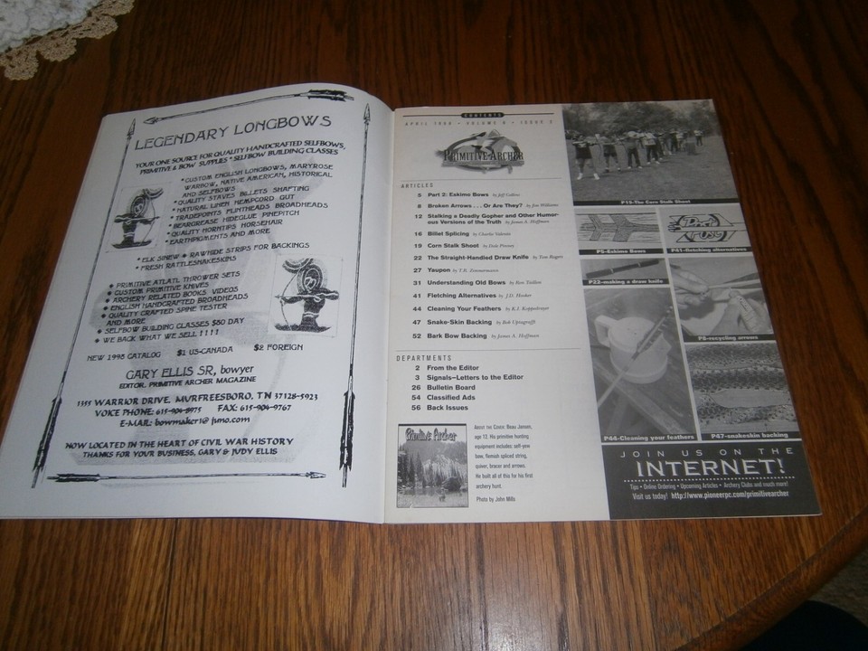 APRIL 1998 PRIMITIVE ARCHERY BOWHUNTING ESKIMO BOWS BILLET SLICING ...