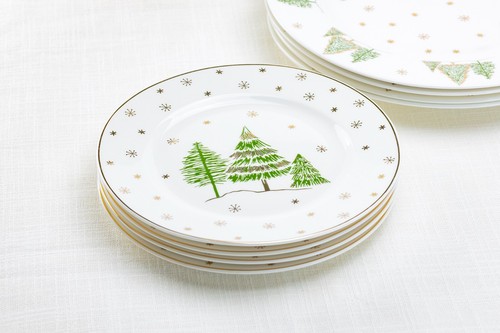 Grace Teaware 8" Christmas Pine Trees Fine Porcelain Salad Dessert ...
