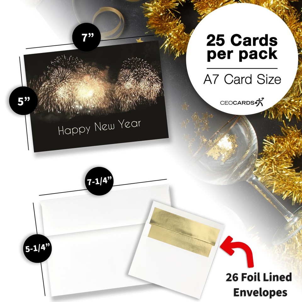 New Years Cards for Business Family Fireworks Burst Bulk Greeting Card ...