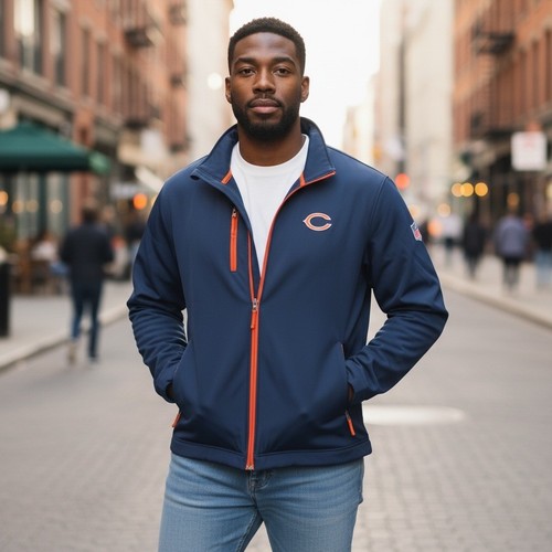 GIII NFL Chicago Bears Full Zip Soft Shell Jacket Navy Orange Men Large ...