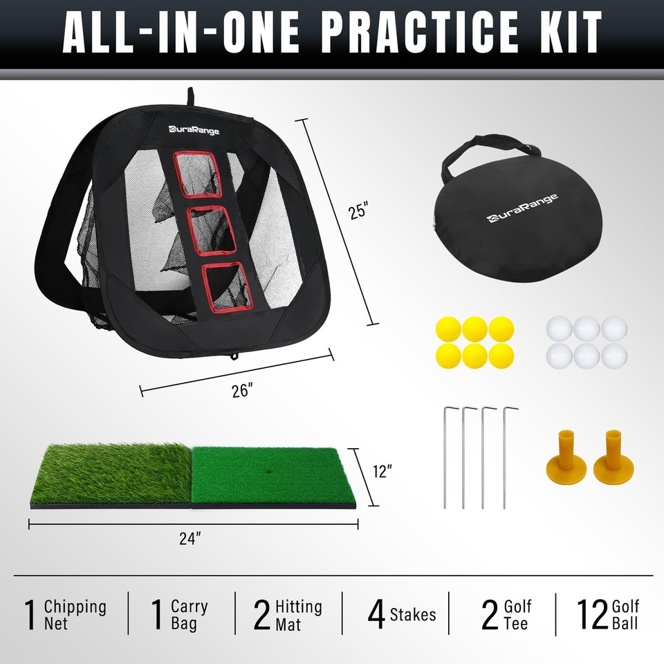 Pop-up Golf Chipping Net Set - Foldable Training Kit with 2 Hitting ...