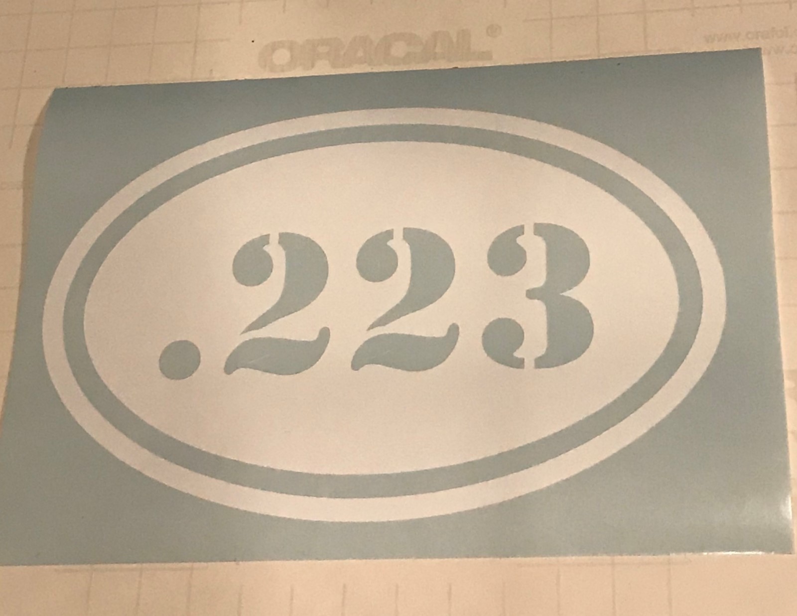 .223 cal, 223 caliber, 223 cal Oval EURO Decal in stencil font for Car ...