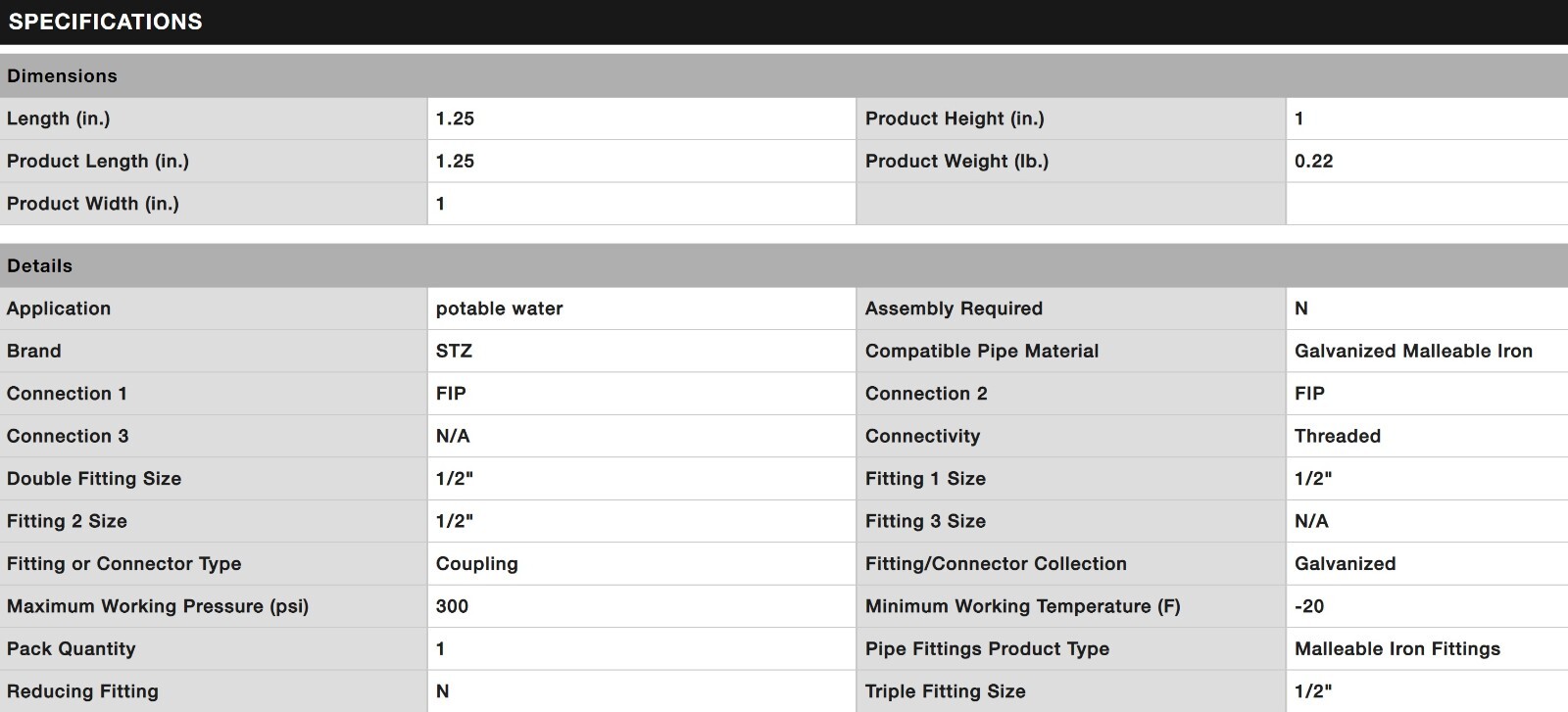 STZ 502081 1/2" Galvanized Pipe Plumbing Coupling - Pack of 75 | eBay
