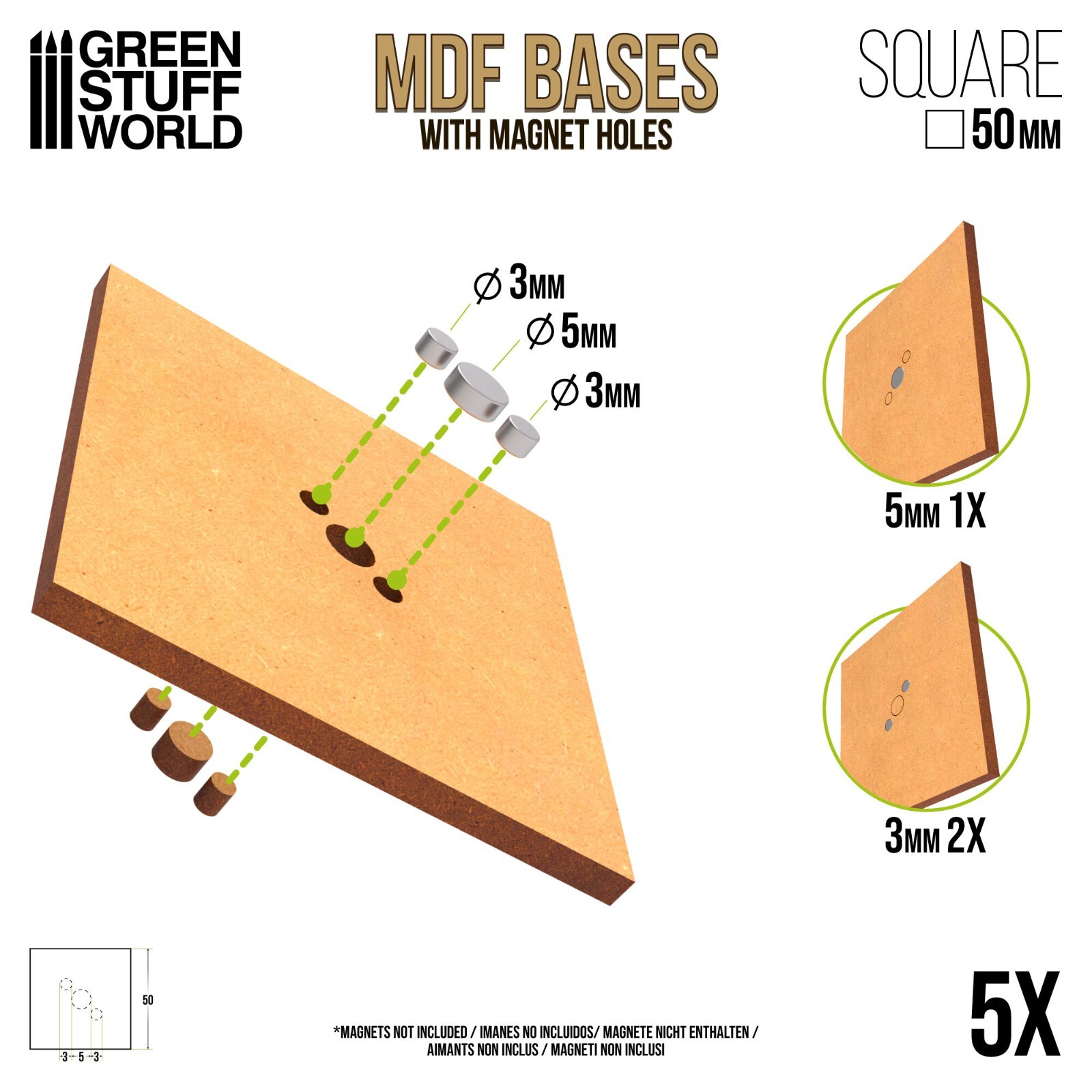5x MDF Bases - Square 50mm - Wargame miniature Basing Monster WHFB TOW ...
