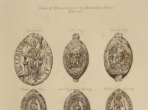 1820 PRINT BENEDICTINE MONASTIC SEALS CLERKWELL COLNE PRIORY HENWOOD ...