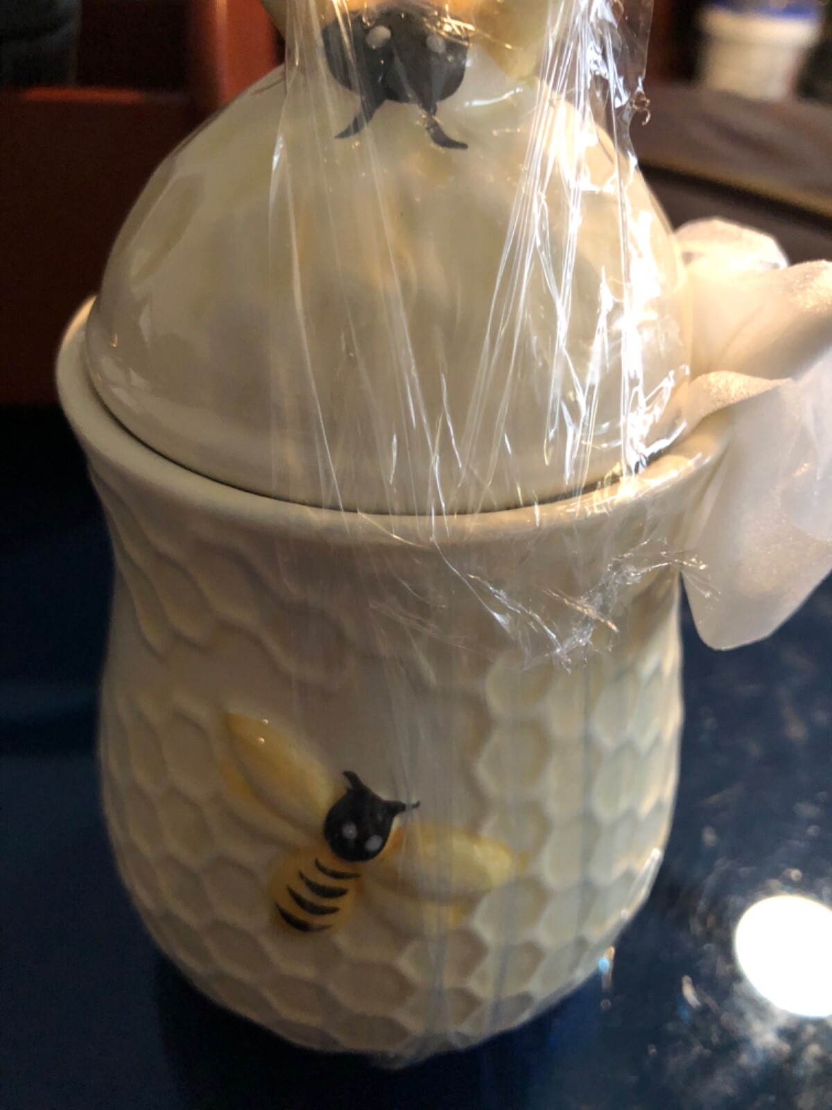 New Tag Bumble Bee Honey Pot with spoon Honeycomb Pattern Bee Lovers | eBay