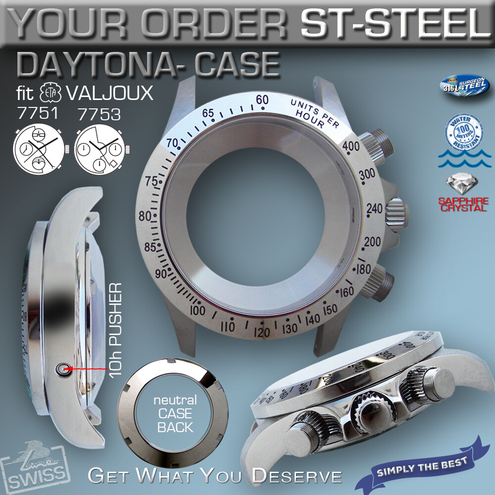 WATCH CASE DAYTONA,TACHYMETER, ETA VALJOUX 7750,7751, 7753,7754 ST ...