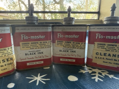 Lot Of 4 Vintage FLO-MASTER Black Pen Ink Cleanser Tin Can ...