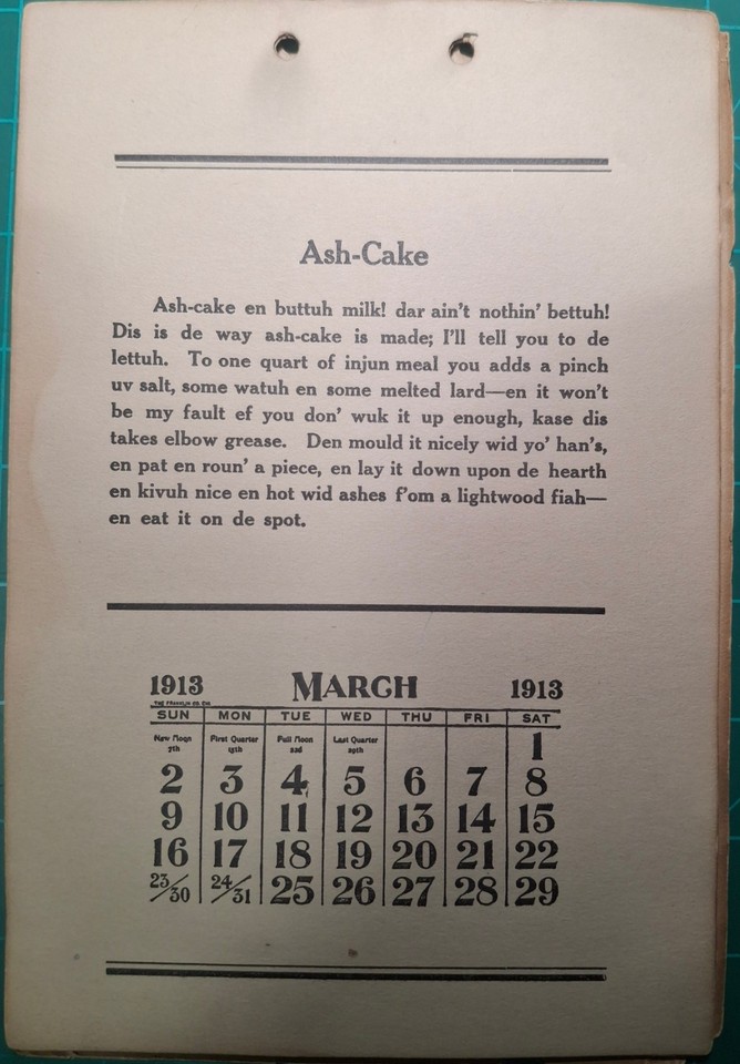 Antique Vintage Calendar 1913 Cookbook Amusing Recipes Ham Ash Cake ...