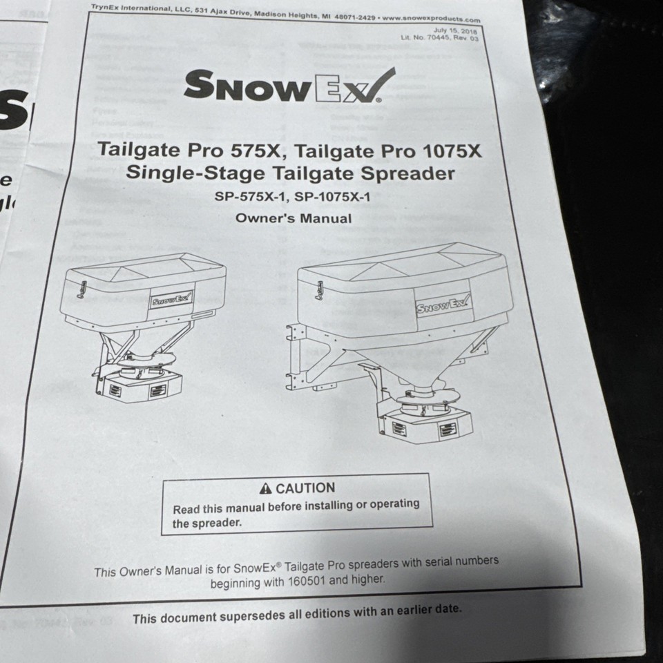 Snowex SP575 Owners Manual, Parts Manual, And Wiring Instructions, Free ...