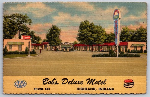 Highland Indiana~Bob's Deluxe Motel~Television Sign~Roadside~Linen ...