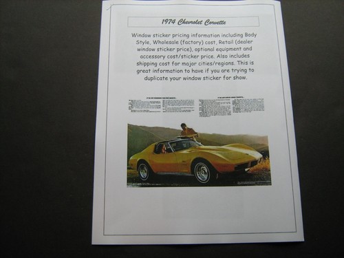 1974 Chevrolet CORVETTE factory cost/dealer retail pricing for cars ...