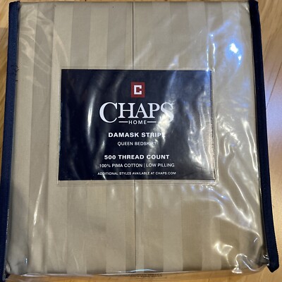 NEW CHAPS Home Damask Stripe Full Bedskirt OATMEAL Pima Cotton 500 ...