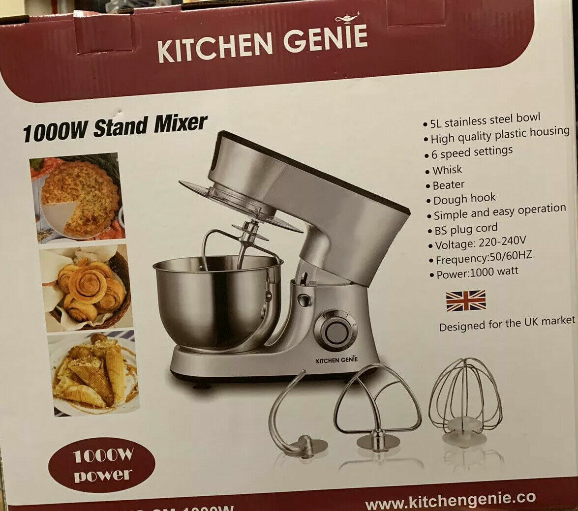 Kitchen Genie Large Powerful Bowl Stand Mixer 1000W Stainless Steel ...