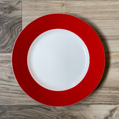 Pair of Crate & Barrel 8-1/4” Red Banded Porcelain Salad Plates | eBay