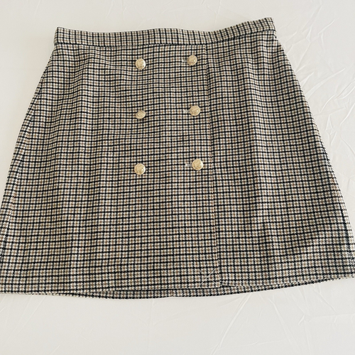 Ann Taylor LOFT Skirt Plaid Tweed Lined button faux wrap women's size ...